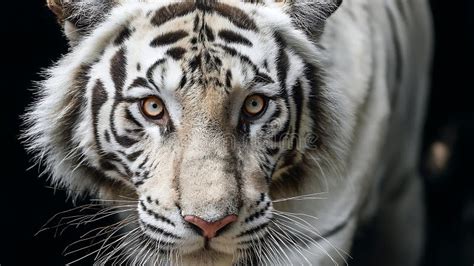 Close Up Of A Rare White Bengal Tiger Panthera Tigris Tigris With Striking Blue Eyes Stock