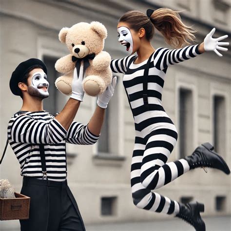 A Mime Giving A Teddy Bear To A Happy Lady Mime In Ai Art
