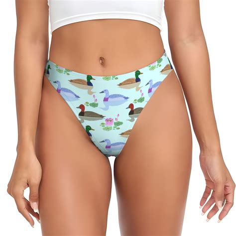Salouo Mallard Duck Of Lotus Flowers Print Seamless Thongs For Womens V