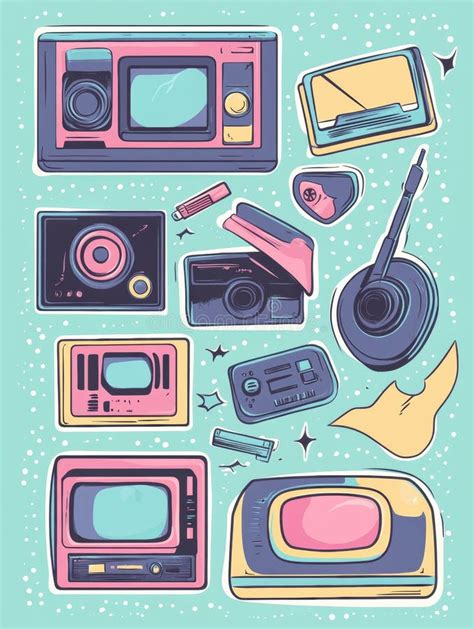 Retro 90s Style Sticker Collection Featuring Funky Shapes And Pastel