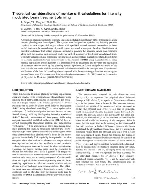 Pdf Theoretical Considerations Of Monitor Unit Calculations For