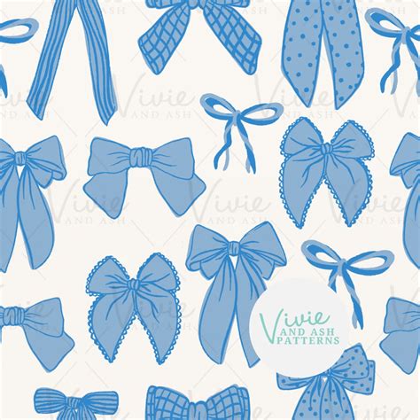 Blue Bows Seamless Repeating Pattern Blue Bow Pattern File Digital