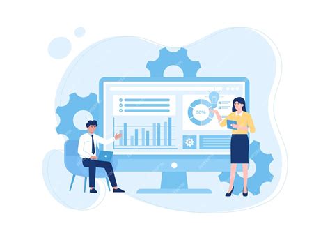 Premium Vector Man And Woman Doing Presentation With Data Analyst Trending Concept Flat