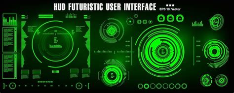 Hud 미래형 녹색 사용자 인터페이스 대시보드 디스플레이 가상 현실 기술 화면 프리미엄 벡터