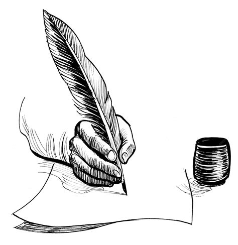Premium Photo Hand Writing With A Quill Pen Ink Black And White Drawing