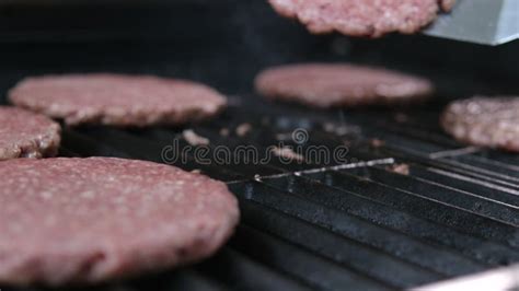 Grilled Cutlets Preparation Of Beef Cutlets Cutlet Is Fried In A Grill Pan Close Up Stock
