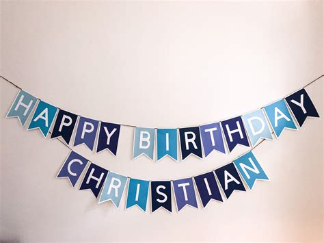 Personalized Blue Happy Birthday Banner Custom Party Garland Etsy