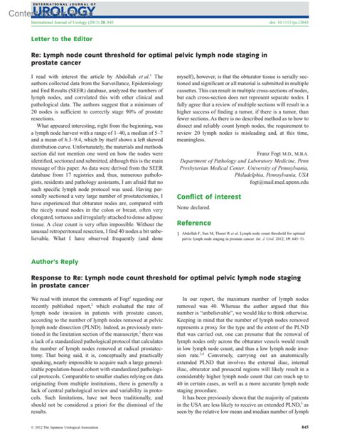 Re Lymph Node Count Threshold For Optimal Pelvic International