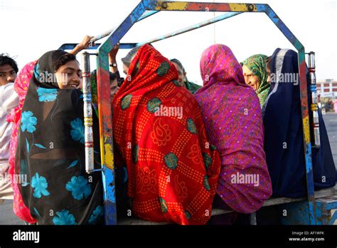 Indian Females Going To Work In Rear Of Chakda Motorbike Rickshaw Taxi Diu Gujarat India