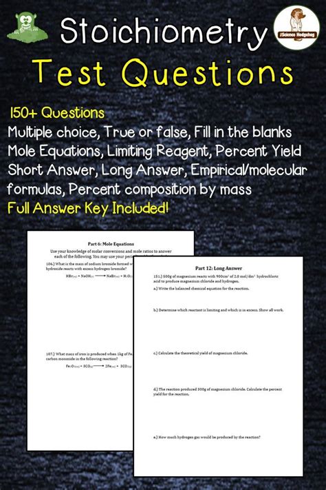 Stoichiometry Moles Test Questions Test Questions High School