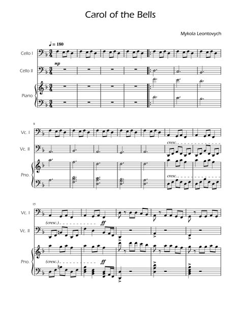 Carol Of The Bells Cello Duet W Piano Arr Ygor Nunes By Mykola