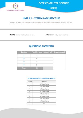 Gcse Computer Science Ocr Class Test Unit 11 Systems Architecture