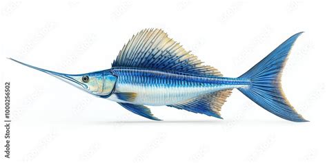Sailfish With Extended Dorsal Fin Sleek Body Isolated On White