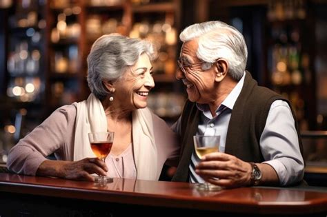 Premium Photo Elderly Couple Enjoying Conversation And Drinks At Bar