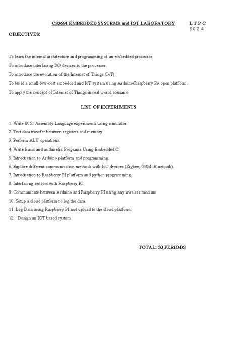 Cs3691 Embedded Systems And Iot Lab Practical Questions And