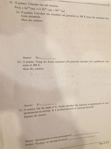 Solved Consider The Cell Reaction Fe S Sn 4 Aq Chegg Com