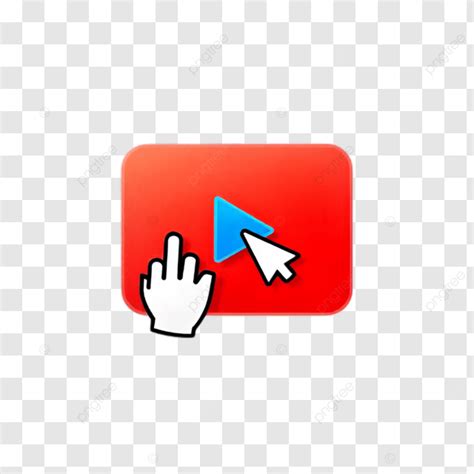 red rectangular button youtube inspired design white hand cursor icon