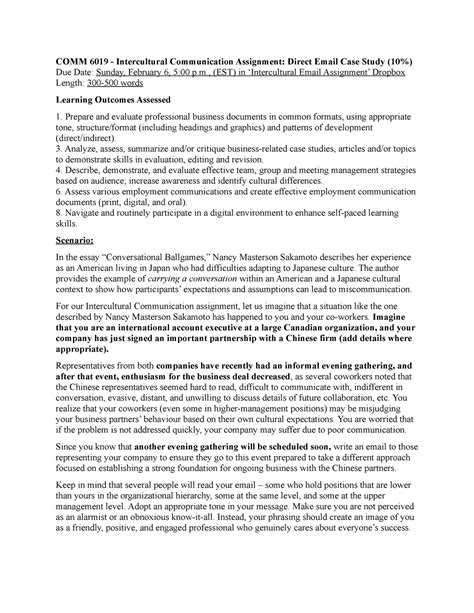 Week 4 Intercultural Email Assignment Comm 6019 Intercultural