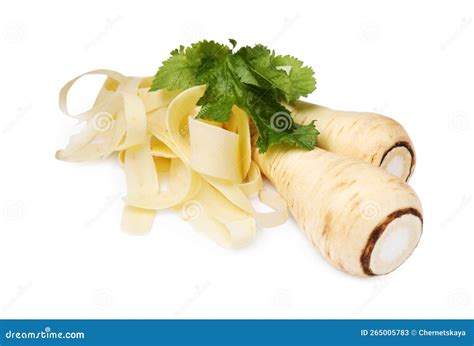 Whole And Sliced Fresh Ripe Parsnip With Leaves On White Background Closeup Stock Image Image