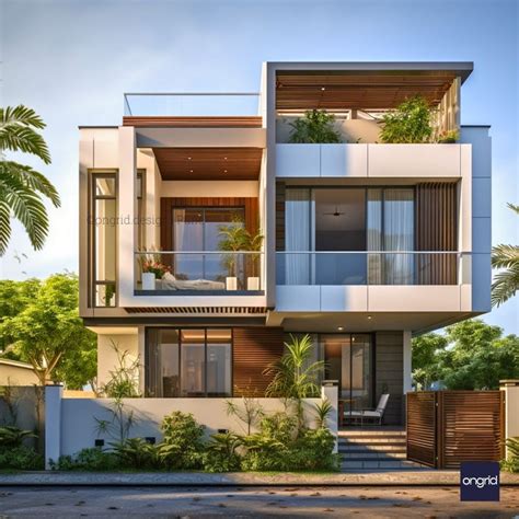 Duplex Front Elevation Design With Large Windows Ongrid Design