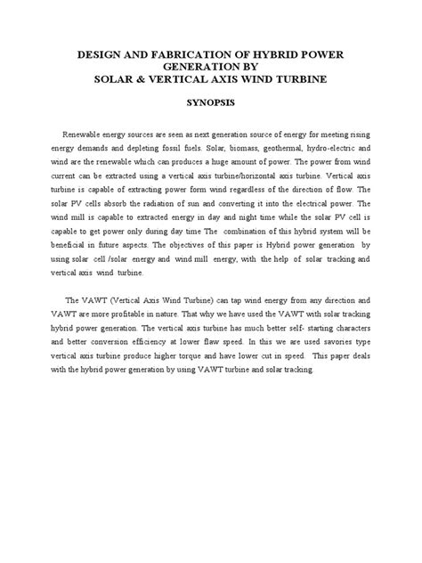 Design And Fabrication Of Hybrid Power Generation Project Pdf