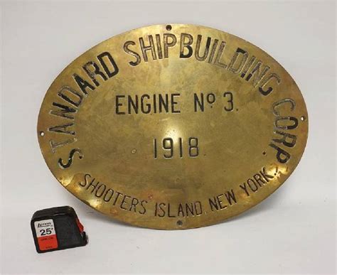 Standard Shipbuilding Corp Solid Brass Plaque