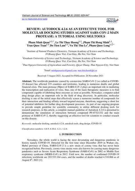 Pdf Molecular Docking Tutorial Using Autodock 426 On Sars Cov 2