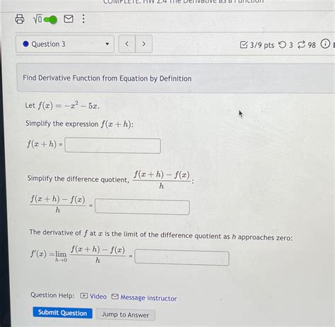 Solved 02⊘ Vdotsfind Derivative Function From Equation By