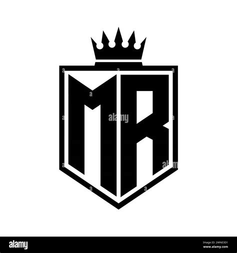Mr Letter Logo Monogram Bold Shield Geometric Shape With Crown Outline Black And White Style