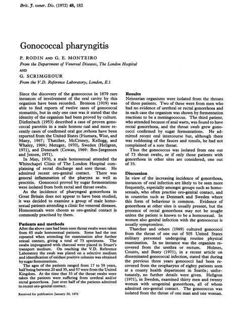 Gonococcal Pharyngitis Pmc