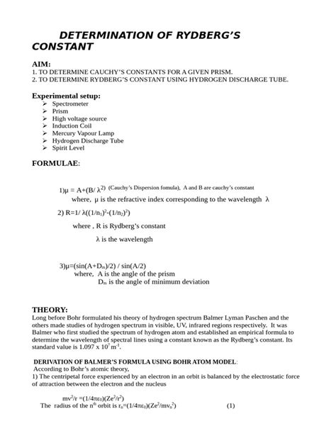 Rydbergs Constant Pdf Refractive Index Atomic