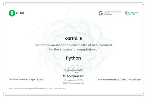 completed python course by guvi karthi r posted on the topic linkedin