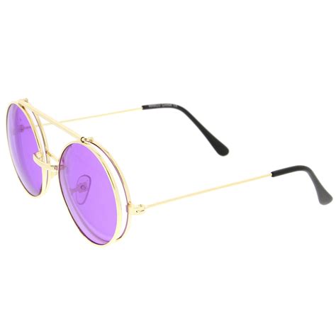 Mid Size Flip Up Colored Lens Round Django Sunglasses 49mm