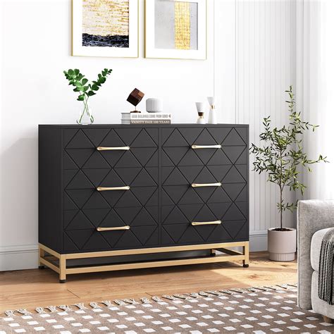 Modern Accent Storage Cabinet Dresser For Bedroom With 6 Drawer Tv