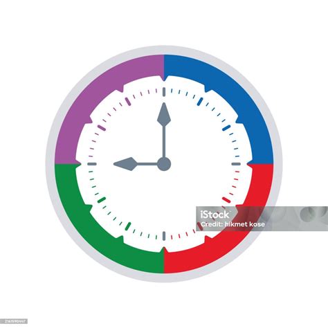 Analog Clock Concept With Arrow Sign Four Colored Analog Clock Symbol Stock Illustration