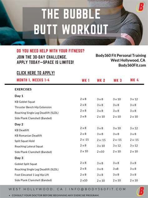 30 Day Bubble Butt Workout Plan Pdf Physical Fitness Lower Limb
