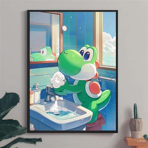 Yoshi Wash Your Hands Poster Mario Bros Bathroom Art Digital Download Etsy