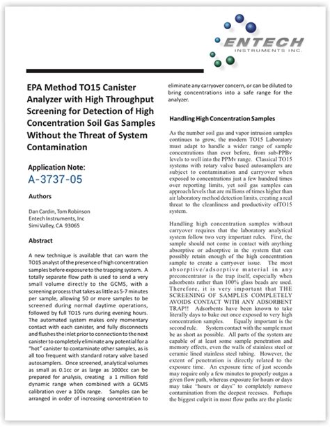 Epa Method To15 Canister Analyzer With High Throughput Screening For
