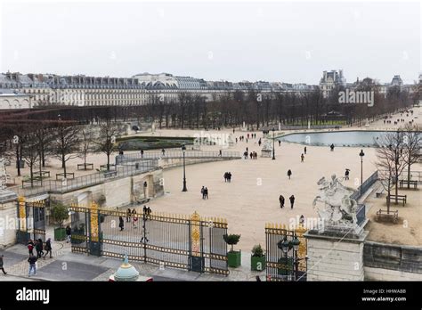 Aerial View Of Tuileries Garden And The Louvre Museum In Winter Place