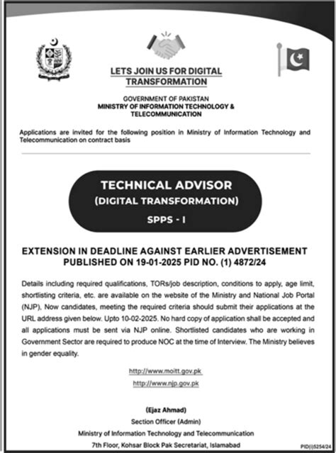 Technical Advisor Jobs In Ministry Of Information Technology 2025 Job