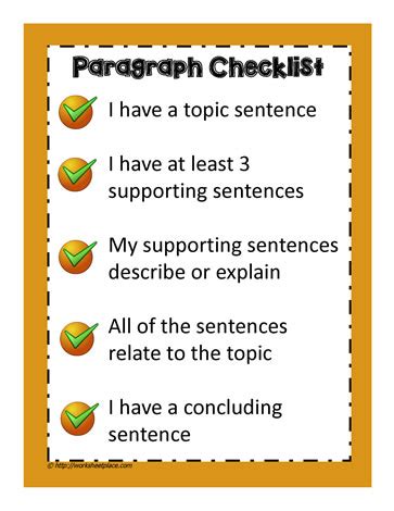 Poster For A Paragraph Checklist Worksheets