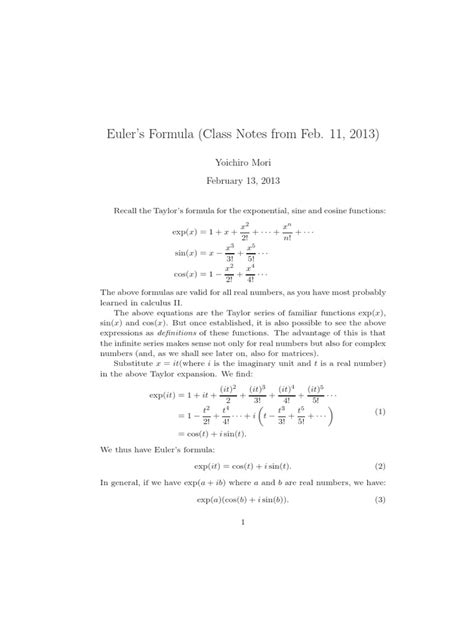 Eulers Formula Pdf Pdf