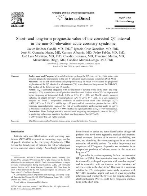 Pdf Short And Long Term Prognostic Value Of The Corrected Qt