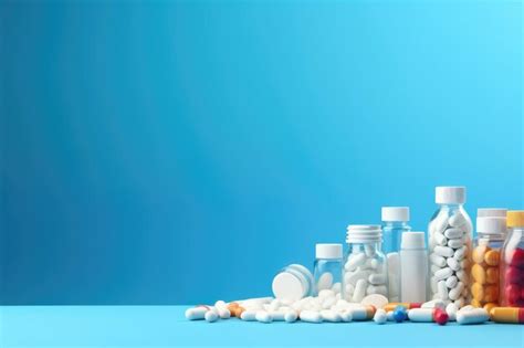 Premium Photo Assorted Pharmaceutical Pills And Bottle On Blue Background