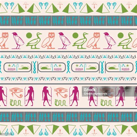 창조적 인 이집트 쓰기 원활한 벡터 상형 문자 이집트 언어 기호 타일입니다 눈 신체 부분에 대한 스톡 벡터 아트 및 기타 이미지 눈 신체 부분 호루스 고고학 Istock