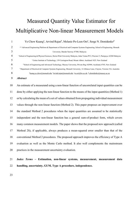Pdf Measured Quantity Value Estimator For Multiplicative Nonlinear Measurement Models