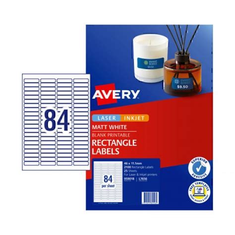 Avery Perm Multi Purpose Labels 46x11 1mm 84up 2100 Labels 25 Sheets