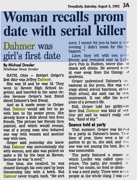 Bridget Geiger Describes The Jeff Dahmer She Knew In High School R Thedahmercase