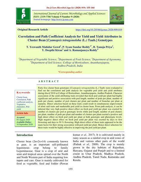 Pdf Correlation And Path Coefficient Analysis For Yield And Yield Attributes In Cluster Bean