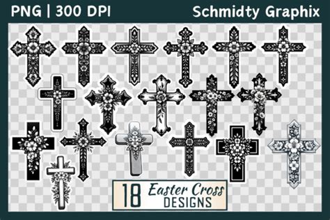 Black And White Flower Cross Bundle Png Graphic By Schmidty Graphix